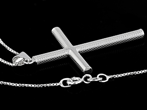 Sterling Silver Diamond-Cut Cross Pendant With 18 Inch Box Chain ...