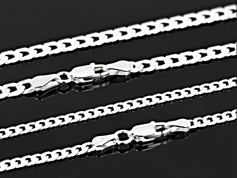 Sterling Silver Diamond-Cut Flat Curb 3mm 20 Inch & 4mm 22 Inch Chain ...