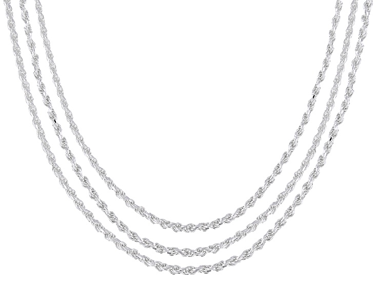 Sterling Silver 1mm 18", 20" and 22" Rope Chain Set of 3 - DOM782 | JTV
