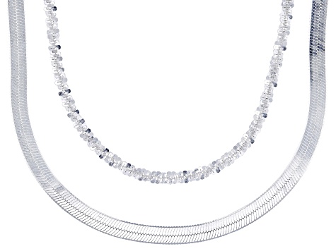 Sterling Silver 2mm Criss-Cross 18" Chain and 3mm Herringbone 20" Chain ...