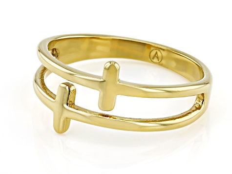 Gold Tone Stainless Steel Sideways Double Cross Ring - SPH059 | JTV