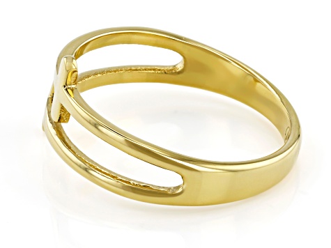 Gold Tone Stainless Steel Sideways Double Cross Ring - SPH059 | JTV