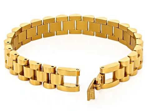 Gold Tone Stainless Steel Oyster Link Bracelet - SPH082 | JTV Gold Tone Stainless Steel Oyster Link Bracelet - SPH082 | JTV