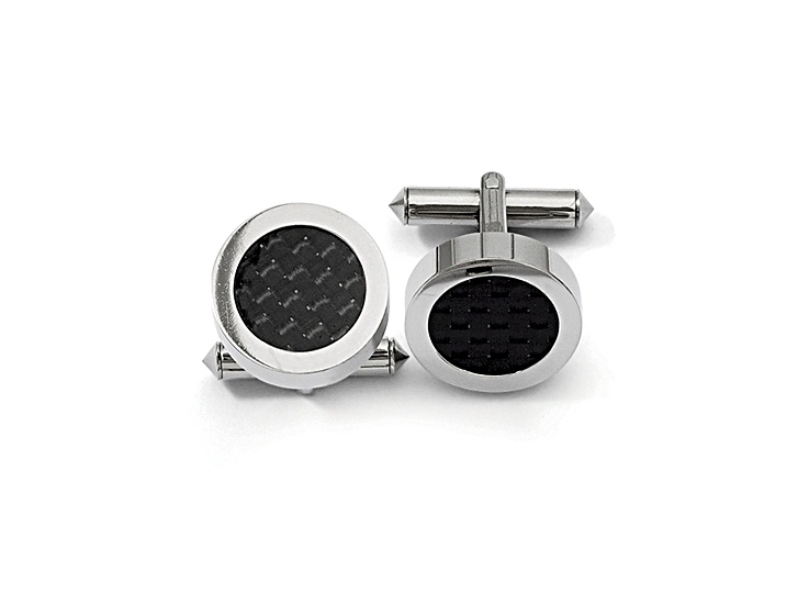 Titanium Black Carbon Fiber Circle Cuff Links - SSW350 | JTV