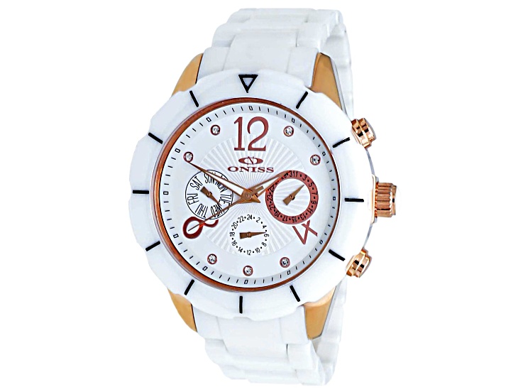 Oniss ARUBA 42mm White Ceramic Bracelet White Dial Multi-function ...