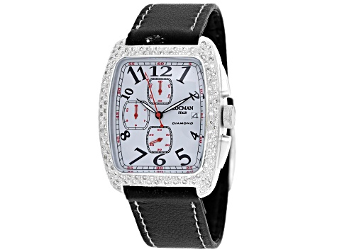 Locman Diamond Classic 37mm Black Pebbled Leather with White Stitching ...