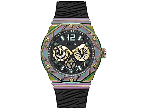 Guess Classic 46mm Black Rubber Strap Multi-function Quartz Watch ...