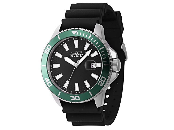 Invicta Pro Diver 45mm Green Bezel Black Silicone Strap Quartz Watch ...