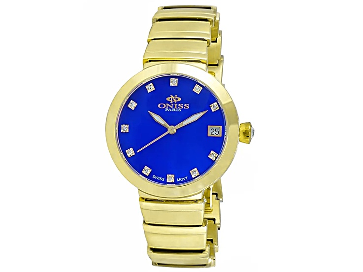 Oniss Women's Prima Collection Blue Dial, Yellow Stainless Steel ...
