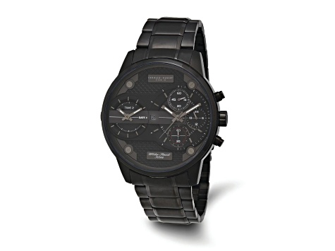 Charles Hubert Black IP-plated Stainless Chronograph Dual Time Watch ...