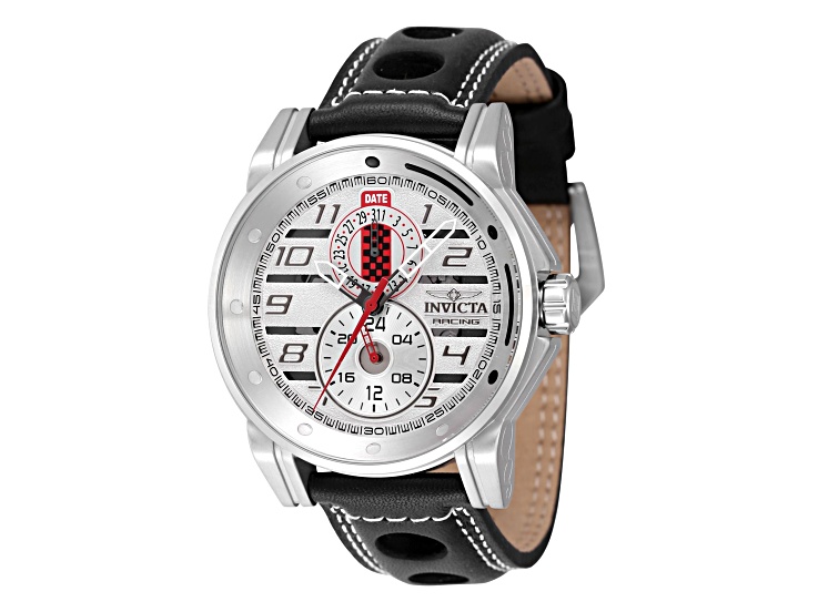 Invicta Invicta Racing 46mm Quartz Black Leather Strap Watch, White ...
