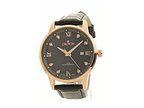 CROTON Men's Slim Crystal Accented Dress Watch with Leather Strap ...