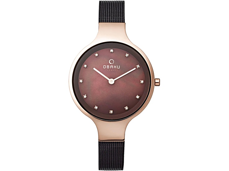 Obaku Women's Classic Brown Dial Black Stainless Steel Mesh Band Watch ...