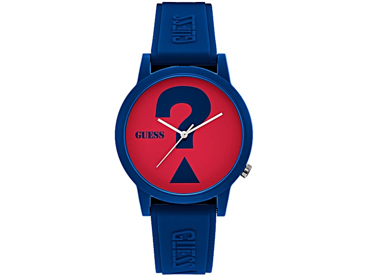 Guess Men's Classic Red Dial Blue Bezel Rubber Strap Watch - 146Q1A | JTV