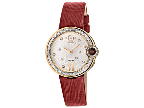 GV2 Perugia Diamond White Dial Red Handmade Leather Strap Watch ...