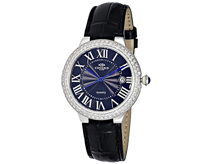 Oniss Women's Glam Collection Black Leather Strap Watch - 14VZZA | JTV