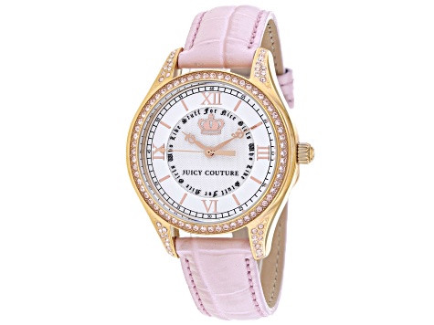 Juicy Couture Livey 40mm Pink Leather Strap White Dial Rose Bezel Quartz Watch - 15TSNA | JTV