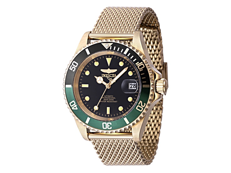 Invicta Pro Diver 40mm Black and Green Bezel Gold Tone Stainless Steel ...