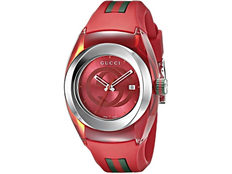 Gucci Sync 36mm Red Rubber Strap Red Dial Quartz Watch - 163PCA | JTV