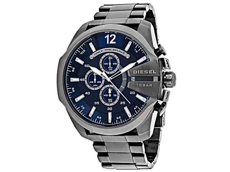 Diesel Mega Chief 59mm Gunmetal Stainless Steel Bracelet Blue Dial ...