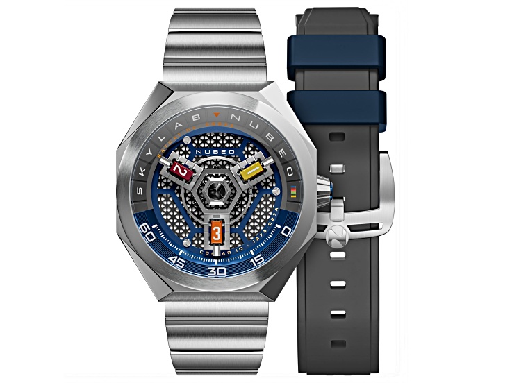 Nubeo Skylab Blue Dial White Bezel White Stainless Steel Band Automatic ...