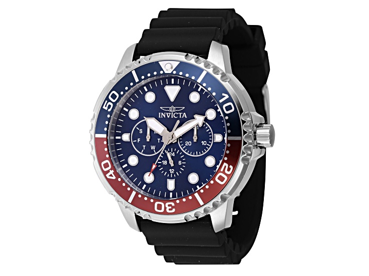 Invicta Pro Diver 48mm Blue and Red Bezel Black Silicone Strap Quartz ...