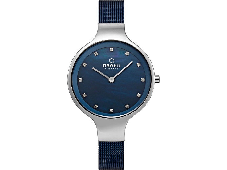 Obaku Women's Classic White Accents Blue Stainless Steel Mesh Band ...