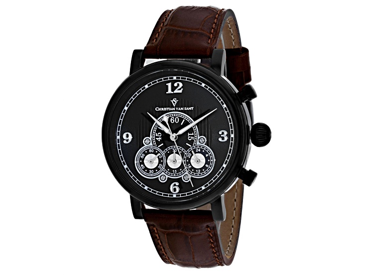 Christian Van Sant Men's Dominion Black Dial, Brown Leather Strap Watch ...