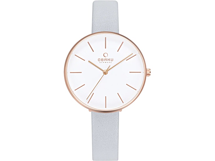 Obaku Women's Viol White Dial with Rose Accents Gray Leather Strap ...