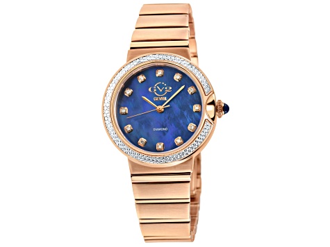 GV2 Sorrento Diamond Blue MOP Dial Rose Stainless Steel Bracelet Watch ...