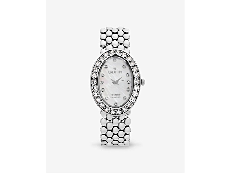 Croton The Valissa Silver Tone Oval Mother Of Pearl Dial Watch with ...