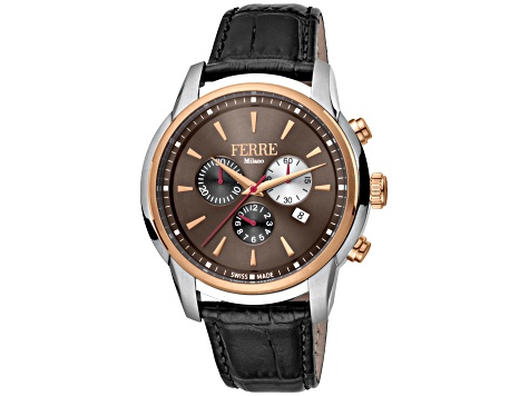 Ferre Milano Men's Classic Brown Dial Black Leather Strap Watch ...
