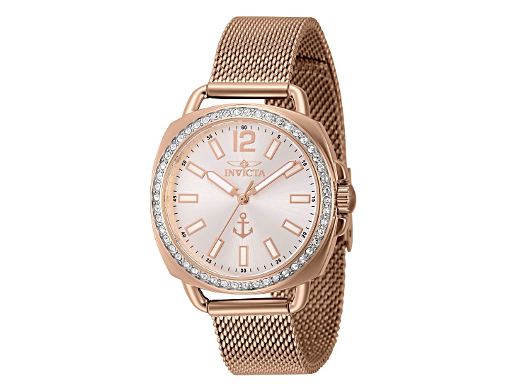Invicta OCEAN VOYAGE 32mm White Dial Rose Stainless Steel Mesh Band ...