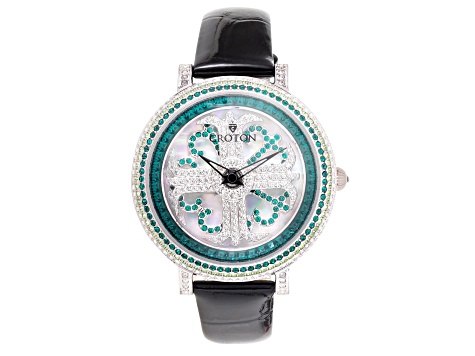 Croton Green Crystal Dial Watch with Leather Strap - 1FSNBC | JTV
