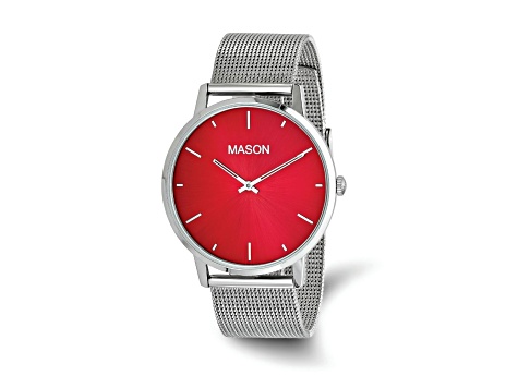 Mason Stainless Steel Red Dial Mesh Band Watch - 1HIXIB | JTV