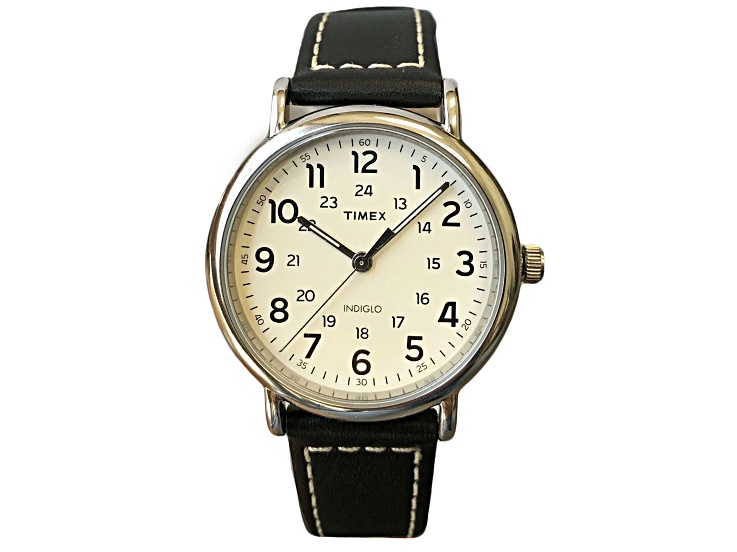 Timex Weekender 40mm Black Leather Strap White Dial Quartz Watch ...
