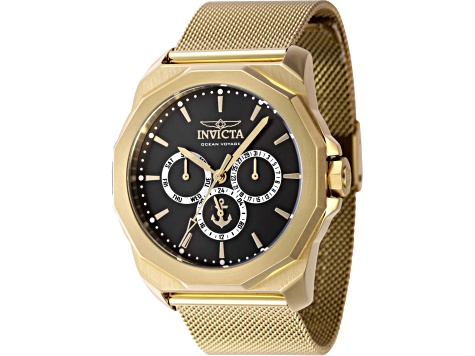 Invicta OCEAN VOYAGE 44mm Gunmetal Dial Yellow Stainless Steel Mesh ...