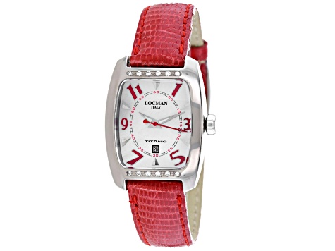 Locman Diamond Classic 39mm Red Leather Strap White Dial Quartz Watch ...