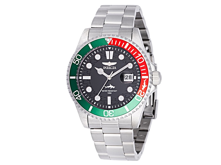 Invicta Pro Diver 43mm Black Dial Red and Green Bezel Stainless Steel ...