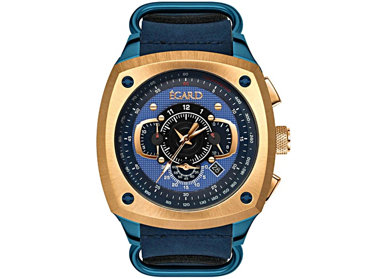 Egard V1-Viking Suri 46mm Blue Leather Strap Blue Dial Chronograph ...