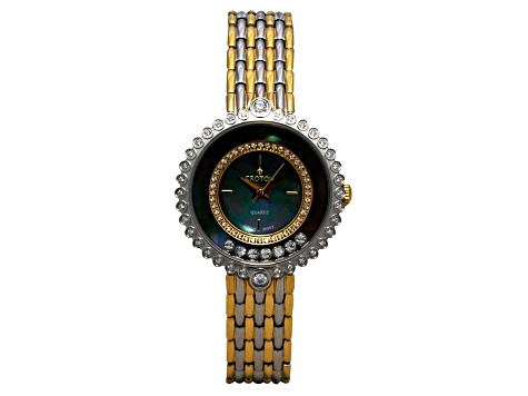 Croton Ilaria Two-Tone Floating Crystal Watch with Black Mother Of ...