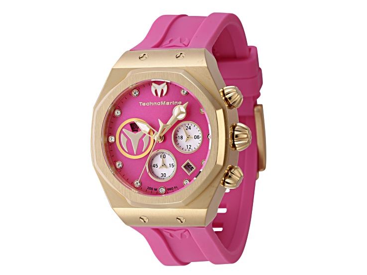 Technomarine Reef 40.0mm Pink Dial Yellow Bezel Pink Silicone Strap ...