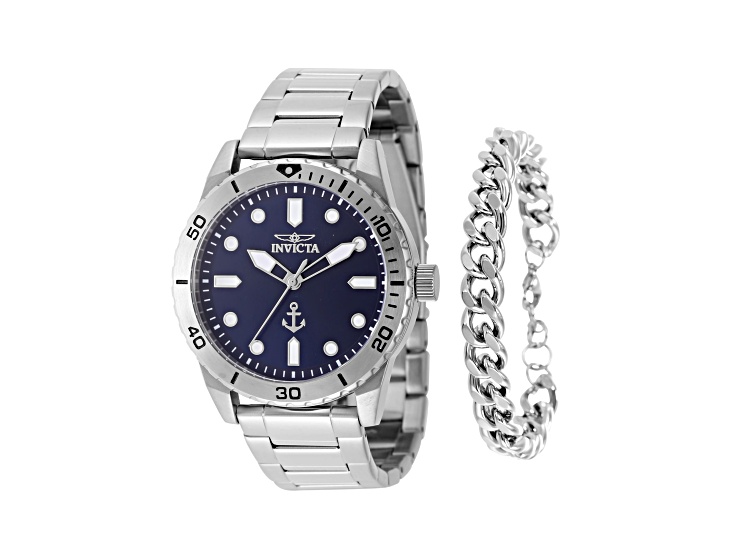 Invicta OCEAN VOYAGE 43mm Blue Dial Stainless Steel Quartz Watch and ...