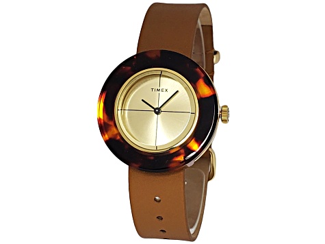 Timex Tortoise 34mm Brown Leather Strap Yellow Dial Quartz Watch ...