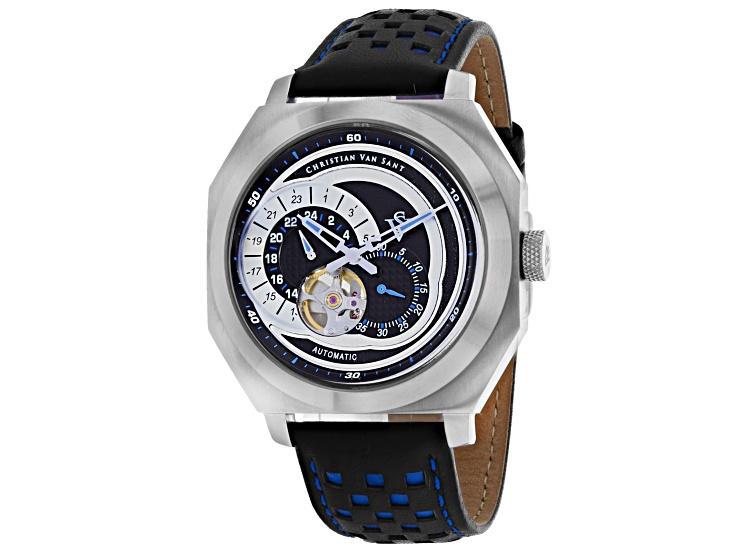 Christian Van Sant Men's Machina Two-tone Dial, Blue and Black Leather ...