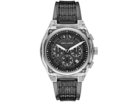 Armani Exchange Rafael 44mm Gray Silicone Strap Gray Dial Chronograph ...