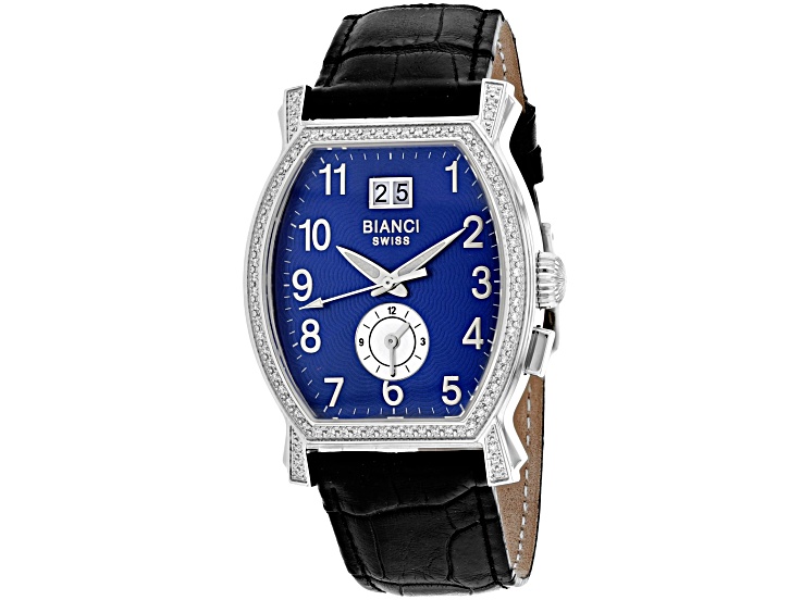 Roberto Bianci 0.57ct Diamonds Medellin 43mm Black Leather Strap Blue ...