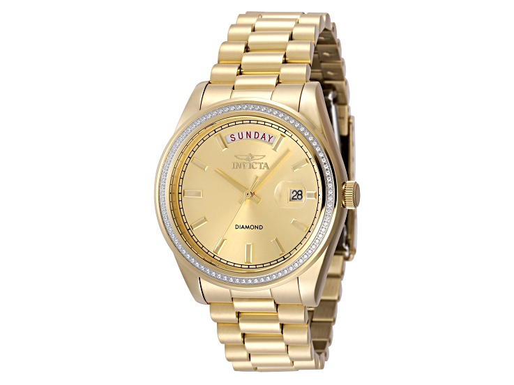 Invicta Elite Diamond 38mm Yellow Stainless Steel Band Quartz Watch 0 ...