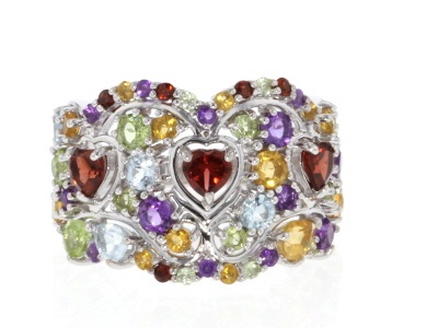 Multi-color gemstone Rhodium Over Sterling Silver Band Ring 3.28ctw ...
